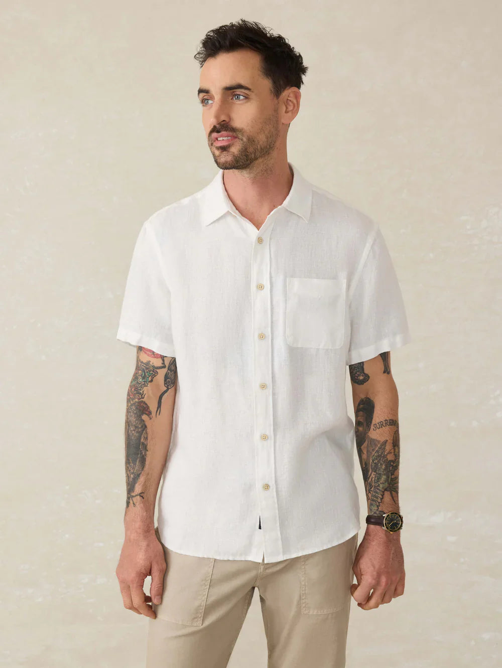 Faherty Short-Sleeve Palma Linen Shirt - Bright White Basketweave ...