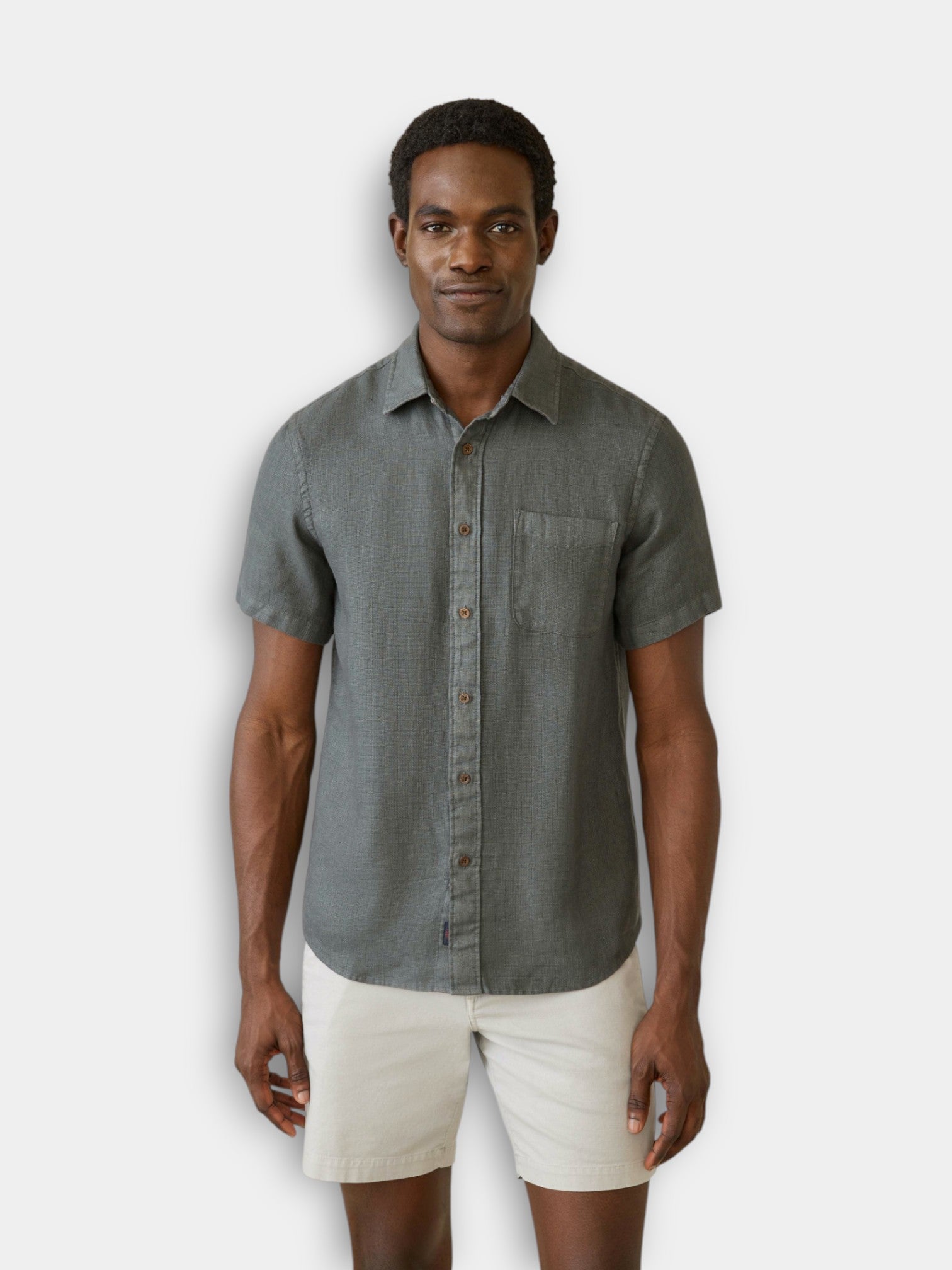 Faherty Short-Sleeve Palma Linen Shirt - Washed Black Basketweave ...